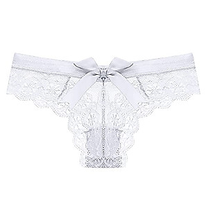 KUAOPATA Women's Lace Bow Thongs T Back Low Waist Breathable Panties Sexy Seamless V-Shape Design Floral Lace tangas White XL