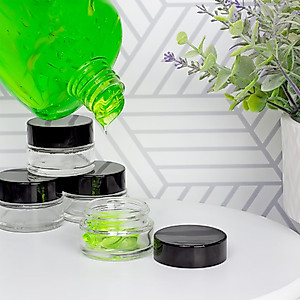 Cornucopia 15-Milliliter Clear Glass Balm Jars (12-Pack); 1/2 oz Cosmetic Jars with Lined Black Plastic Lids