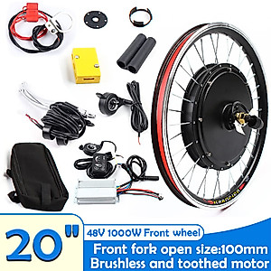 YIYIBYUS 20" Electric Bike Conversion Kit 1000W 48V Front Wheel Bicycle Brushless and Toothless Motor Kit with Controller E-Bike Front Hub Motor for 20Inch Bikes