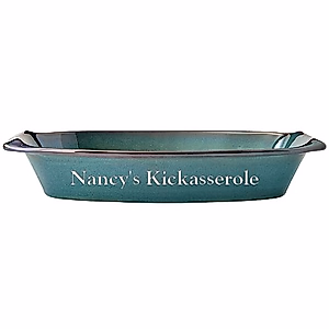 Let's Make Memories Personalized Rectangular Casserole Baking Dish - Kickasserole Dish - Customize Any Text Stoneware Baking Dish - For Her - Teal