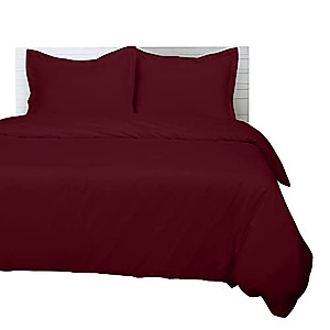 ROYALE Burgundy Duvet Cover Queen Size - Washed Duvet Cover Set, 3 Piece Double Brushed Duvet Covers with Button Closure & Corner Ties - 1 Duvet Cover 90x90 inches and 2 Pillow Shams - Comforter Cover