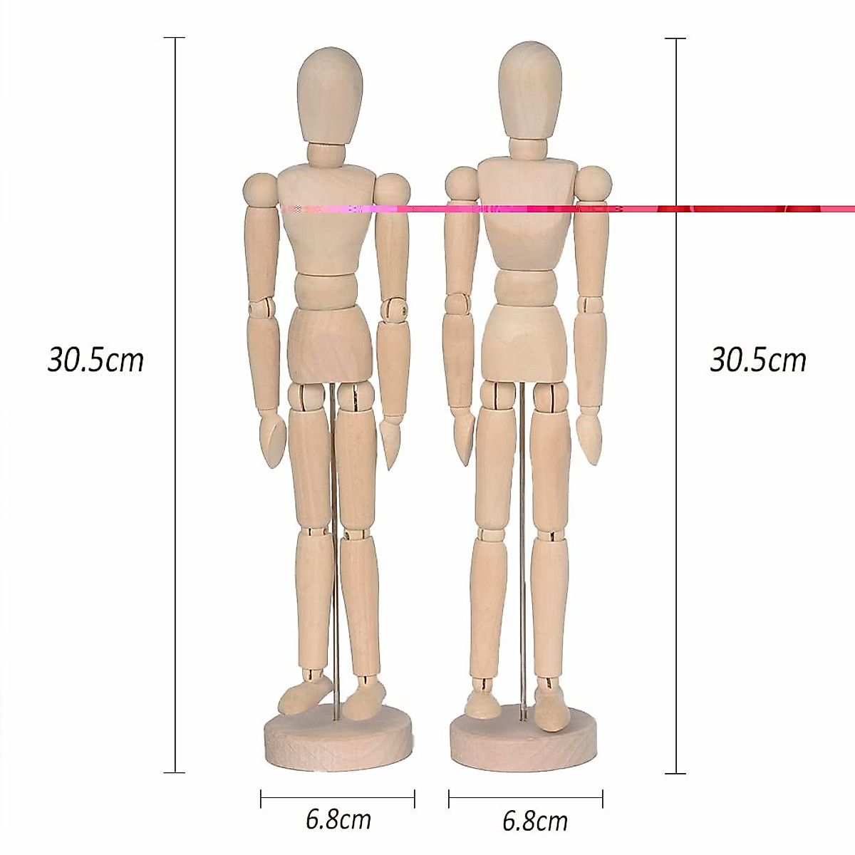 Alikeke 2 Pack 12 Inches Tall Wooden Mannequin Artist Manikin with Stand - Great for Drawing or Desktop Decor （Men and Women/Dad and Mom ）