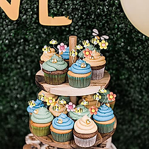 30 PCS Bumble Bee Cupcake Toppers Resin Little Figurine Bee Oh Babee Sunflower Cupcake Picks for Bee Theme Baby Shower Kids Boys Girls Birthday Party Cake Decorations Supplies