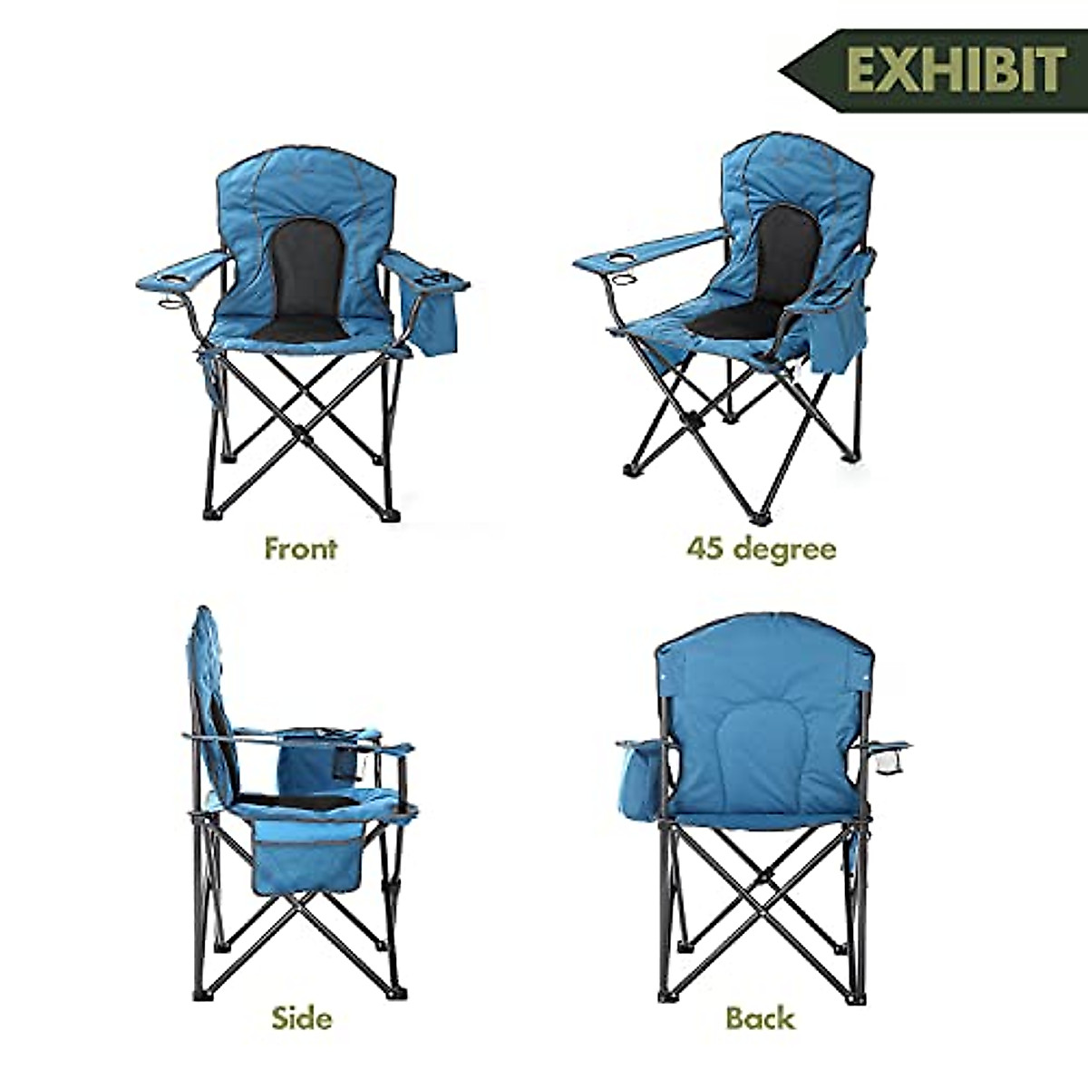 ARROWHEAD OUTDOOR Portable Folding Camping Quad Chair w/ 4-Can Cooler, Cup-Holder, Heavy-Duty Carrying Bag, Padded Armrests, Supports up to 330lbs