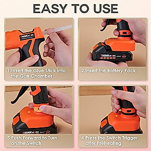 THINKWORK Hot Glue Gun, 20V Cordless Glue Gun with 30 PCS Full Size Sticks, Drip-Free Fast Heating Glue Gun Kit for DIY&Crafts, Repair and Construction, Rechargeable Battery and Charger Included