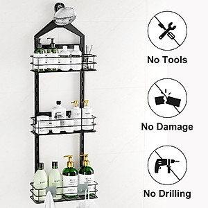Purdaz Shower Caddy Over Shower Head,Adjustable Hanging Shower Organizer Shelf Shower Storage Rack Basket No Drilling Shower Organizer for Bathroom,Black