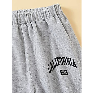 Floerns Girls 3 Pcs Letter Graphic Print Elastic Waist Sweatpants Jogger Pants Black Grey 10 Years