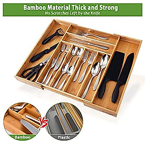 Bellsal Large Kitchen Drawer Organizer 22 In Wide Silverware Organizer Expandable Bamboo Utensil Organizer Silverware Tray for Large Cutlery 8 Slots
