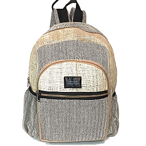Unisex Large 100% Hemp and Natural Woven Cotton Backpack - Neutral Beige
