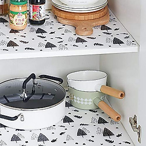 Waterproof Shelf Liner Cover Non Slip Non Adhesive Flower Printed Cabinets Liners for Kitchen Drawer Refrigerator 2 Rolls (12 * 94.5 inch) (Forest)