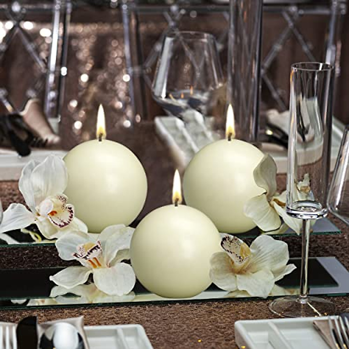 Bolsius Set of 2 Ivory Ball Candles - 2.75 inch Unscented Candle Set - Dripless Clean Burning Smokeless Dinner Candle - Perfect for Wedding Candles, Parties and Special Occasions