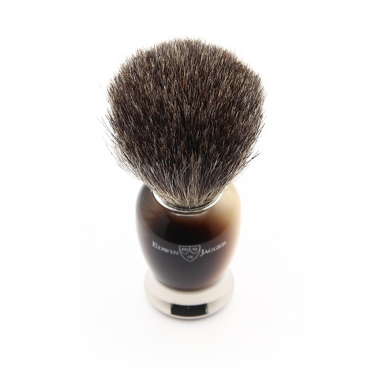Edwin Jagger Simulated Horn Pure Badger Hair Shaving Brush with Nickel Plated Collar and End Cap