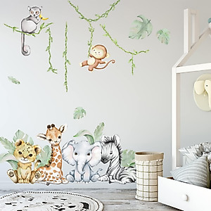 59.05x53.14 Inch Woodland Animals Wall Decals Wall Tree Decals Forest Animal Wall Decal Elephant Zebra Monkey Giraffe Nursery Decor for Home Baby Room Decorations Boys Girls Bedroom Art