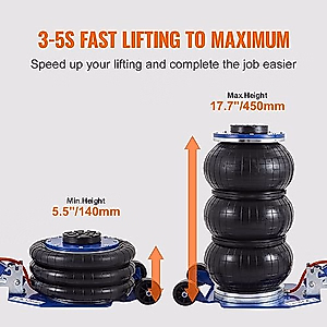 VEVOR Air Jack, 3 Ton/6600 lbs Triple Bag Air Jack, Airbag Jack with Six Steel Pipes, Lift up to 17.7", 3-5 s Fast Lifting Pneumatic Jack, with Adjustable Long Handles for Cars, Garages, Repair (Blue)