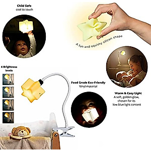 Ergojojo LED Clip On Star Light, Warm & Dimmable Desk Light, , Reading Night lamp Newborn Essential for Bedside Bassinet, Nursery Decor, Ideal Baby Gift for Kids