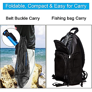 LBW Folding Rubber Fishing Net, Kayak Fishing Net for Saltwater or Freshwater, Collapsible Fishing Landing Net, Catfish, Bass, Trout Net, Compact Fishing Net with Handle