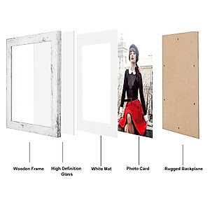 Capcillin 11x14 Picture Frame Wood Set of 2 with Glass, Display Pictures 11x14 Without Mat or 8x10 Photos with Mat, Wall Gallery Photo Frames, Tabletop Display and Wall Mounting, Distressed White