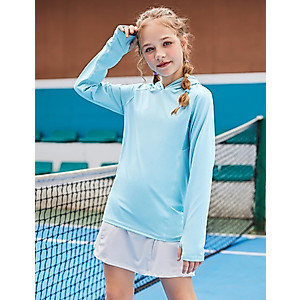 Zaclotre Kids UPF50+ Sun Shirt Girls Quick Dry Fit Sun Protection Clothing Athletic Hoodie with Thumbholes Blue