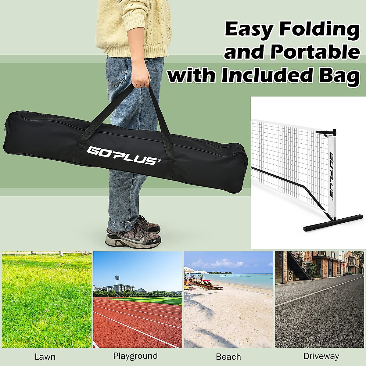 Goplus Portable Pickleball Net System, 22 FT Regulation Size Net W/Steel Frame, an 600D Oxford Fabric Carry Bag, Quick Set, All-Weather-Condition Pickleball Net for Indoor and Outdoor
