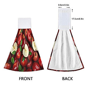 Red Apples Kitchen Hanging Towel 12 x 17 Inch Natural Tropical Fruits Leaves Hand Tie Towels Set 2 Pcs Tea Bar Dish Cloths Dry Towel Soft Absorbent Durable for Bathroom Laundry Room Decor