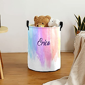 Rainbow Tie-dye Personalized Foldable Freestanding Laundry Basket Clothes Hamper with Handle, Custom Collapsible Storage Bin for Toys Bathroom Laundry