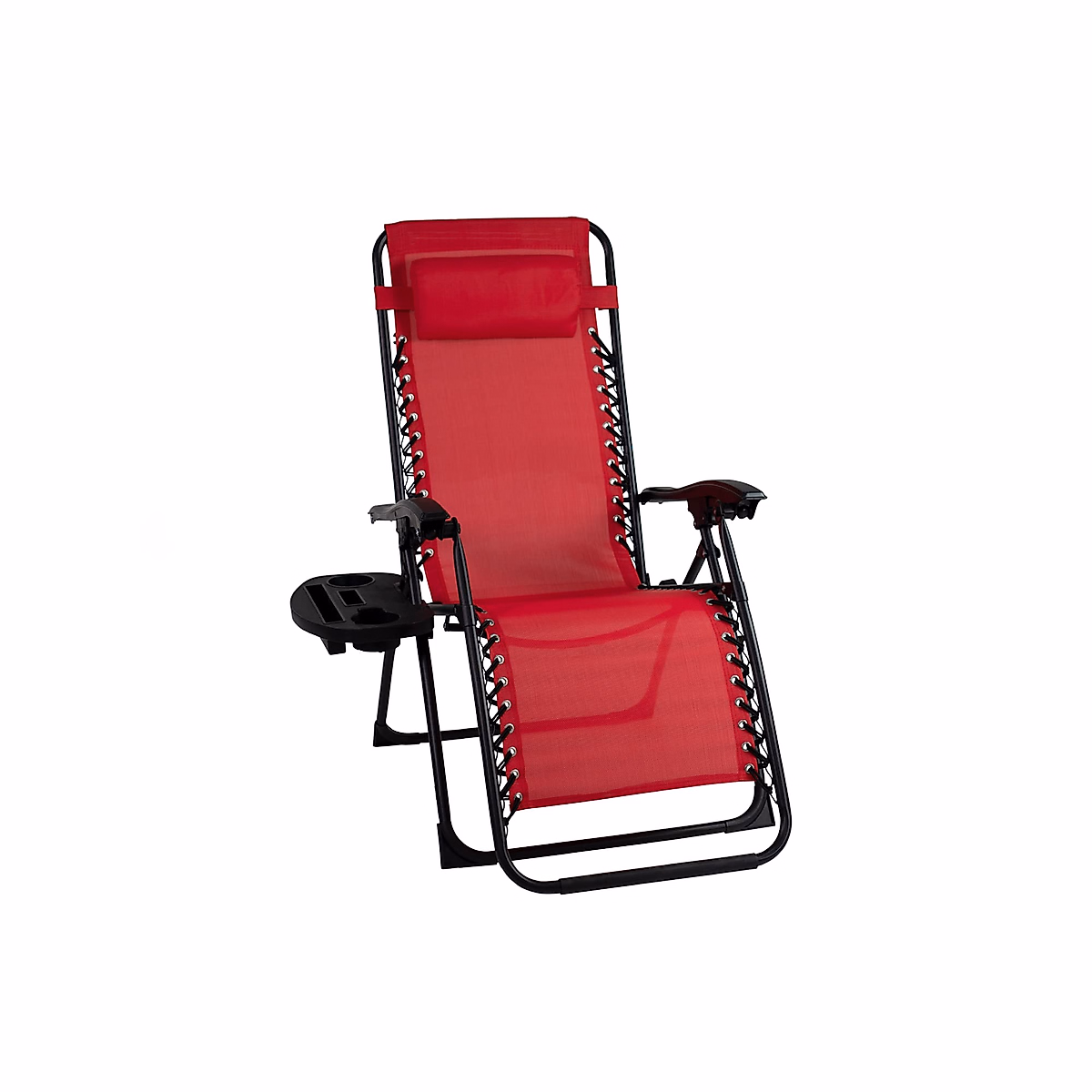 Sun-Ray Oversized Patio Chair with Leg Stabilizers and Big Cupholder, Adjustable Zero Gravity Folding Reclining Outdoor Chair with Pillow, Ruby Red