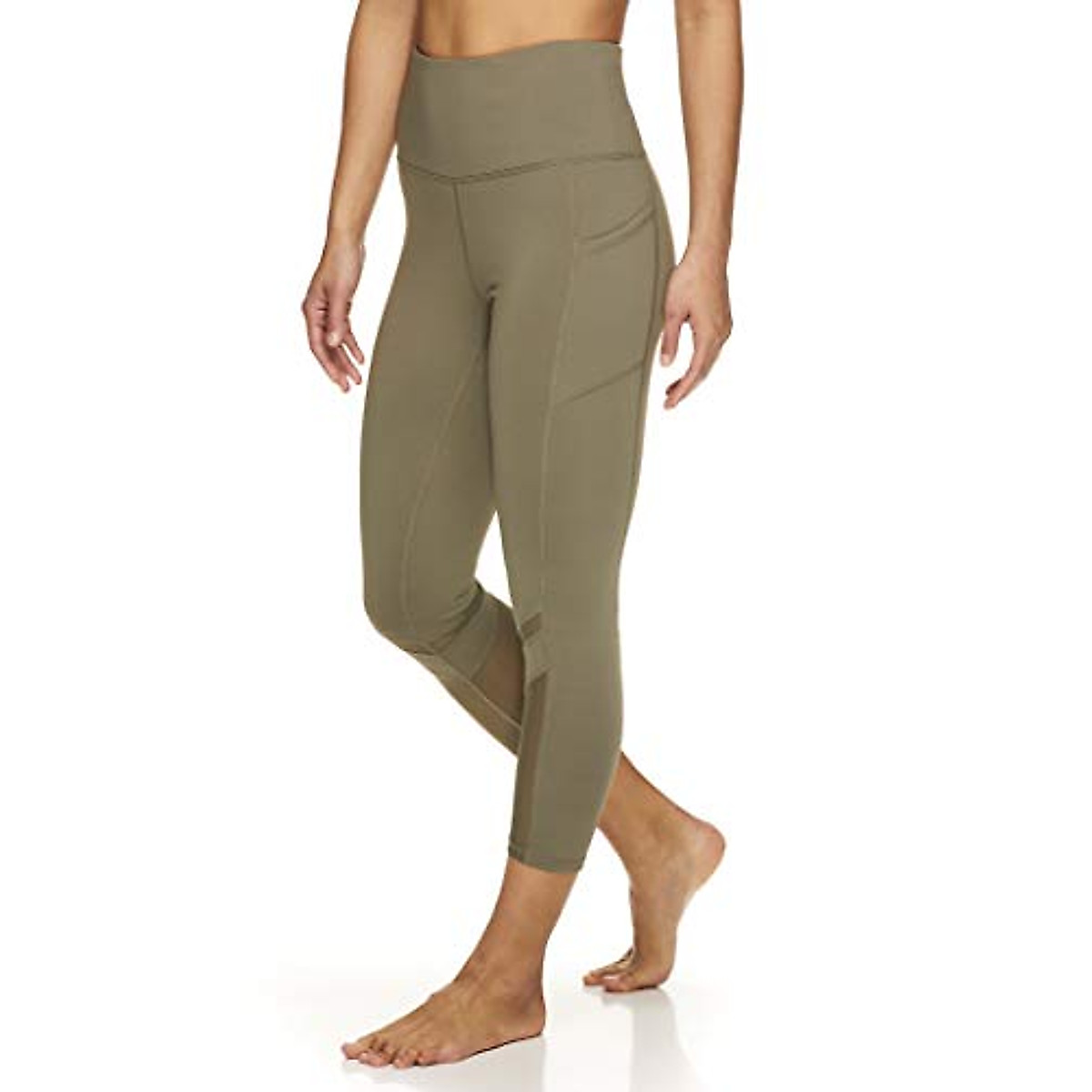 Gaiam Women's High Waisted Capri Yoga Pants - High Rise Compression Workout Leggings - Athletic Gym Tights - Dusty Olive Green, X-Small