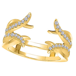 DS Jewels Women 14K Gold Plated Alloy Cubic Zirconia Solitaire Ring Guard Wrap Enhancer Jacket Wedding Engagement Ring Size 4 to 11