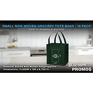 DISCOUNT PROMOS Custom Reusable Grocery Tote Bag for Shopping - 10 Pack - Personalized Logo, Text -Small Foldable Bags – Forest Green - 12.625"X13"X8.75"