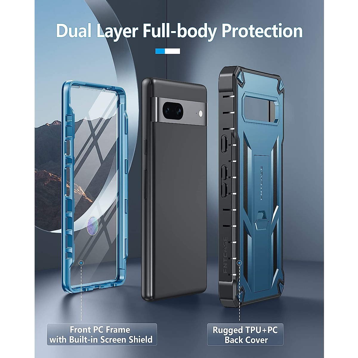FNTCASE for Google Pixel 7a Case: Dual Layer Protective Rugged Shockproof Cell Phone Cover with Built-in Screen Protector & Kickstand | Military Grade Drop Heavy Duty Protection Tough 7A Case 6.1''