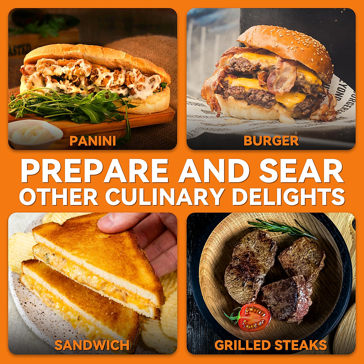 Baker's Friend Panini Press Electric Griddle, Panini Grill Press Sandwich Maker Press, Grilled Cheese Maker, Sandwichera Electrical, Browning Control, Non Stick Surfaces, 4-Slices, Stainless Steel