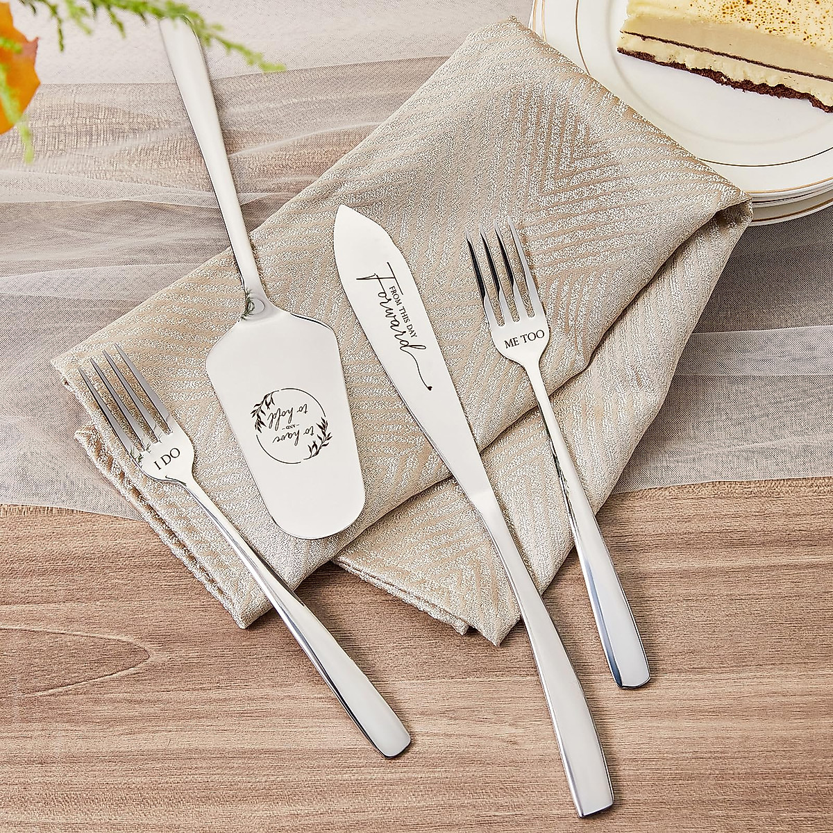 AW BRIDAL ME Too and I Do Wedding Cake Knife and Server Set with Forks, Engraved Cake Cutting Set Pie Dessert Servers Gifts for Wedding Anniversary Bridal Shower Engagement