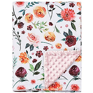 BORITAR Baby Blanket for Girls Super Soft Double Layer Minky with Dotted Backing, Receiving Blanket with Elegant Floral Multicolor Printed Blanket 30 x 40 Inch(75x100cm)