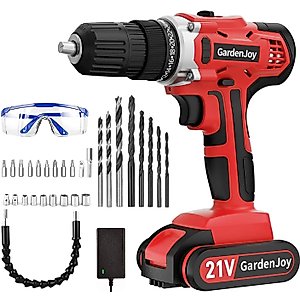Cordless Power Drill Set - 21V Electric Drill Driver Kit with Battery and Fast Charger, 2 Variable Speed Control, 3/8-Inch Keyless Chuck and 24+1 Torque Setting