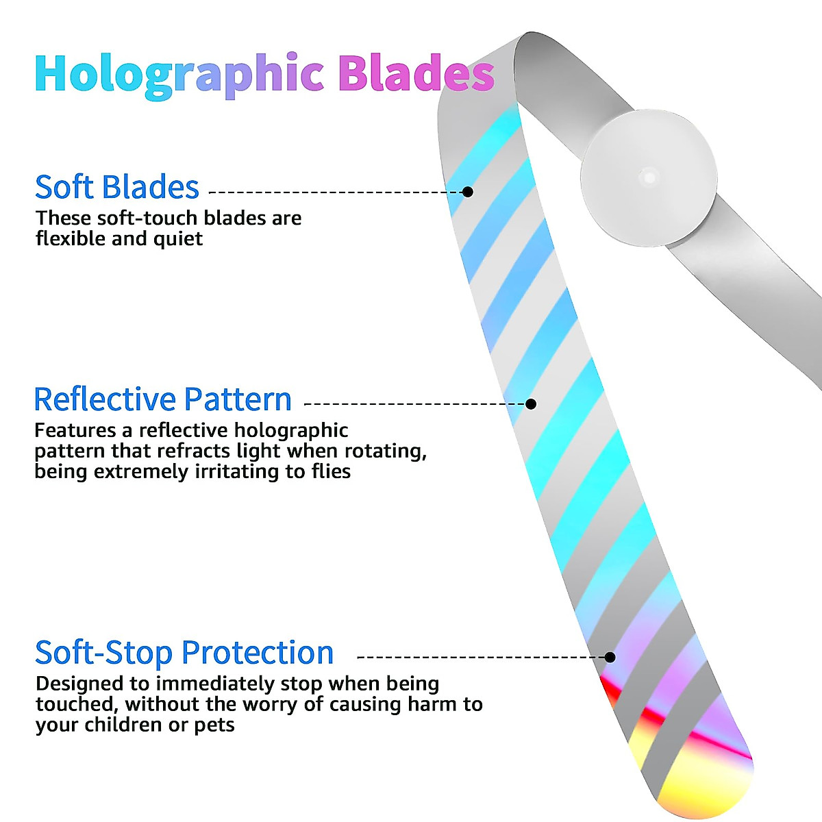 chemotex Fly Fan for Tables Rechargeable Fly Fans for Food Keeps Flies Away Fly Repellent Fans for Outdoor Table Top Bug Repellent Fan with Holographic Blades for Picnic (Silver, 3Packs)