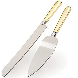 VARLKA Wedding Cake Knife and Server Set, Cake Cutting Set for Wedding, Personalized Stainless Steel Blade and ABS Gold Plated Handle Cake Cutter & Pie Server Set for Birthdays, Anniversary, Parties