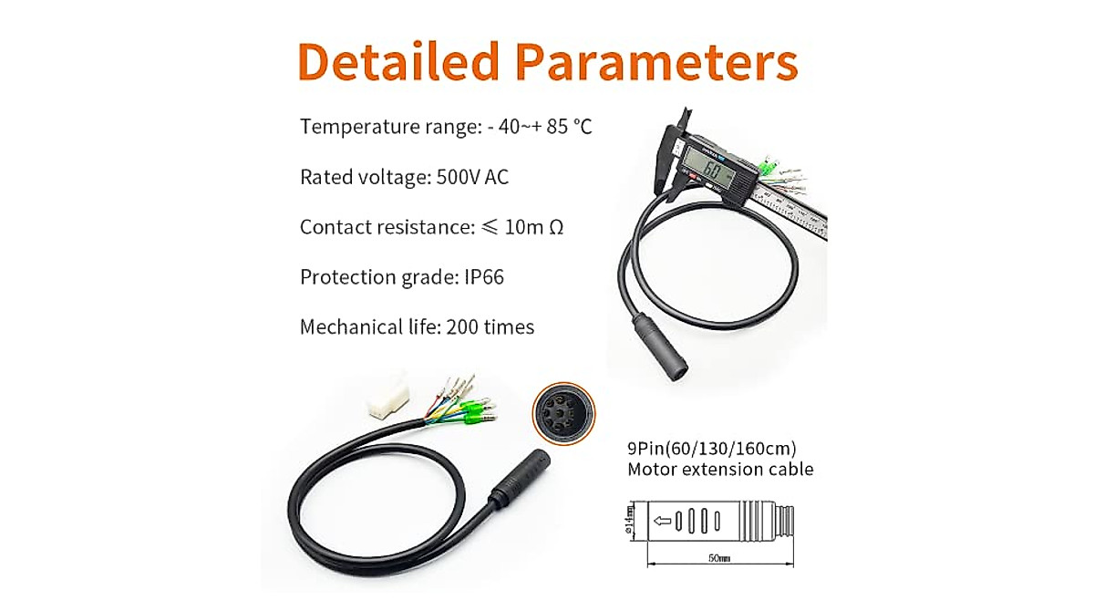 Hub Motor 9-Pin Waterproof Extension Cable | 36V-52V E-bike Accessory