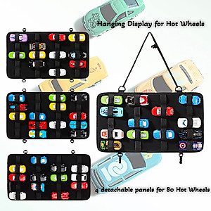 HUHYNN Hanging Display Case Compatible with 80 Hot Wheels Matchbox Cars,Toy Cars Storage with 4 Detachable Panels for Hot Wheels Storage Organizer (80 Slots-Black)