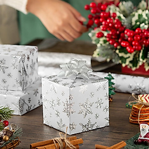 Homeral Christmas Wrapping Paper Roll - 46.8sq.ft. 3D Embossed Silver Foil Snowflakes on White for Christmas, Winter Holiday, Party, New Year Celebration- 17in x 33ft