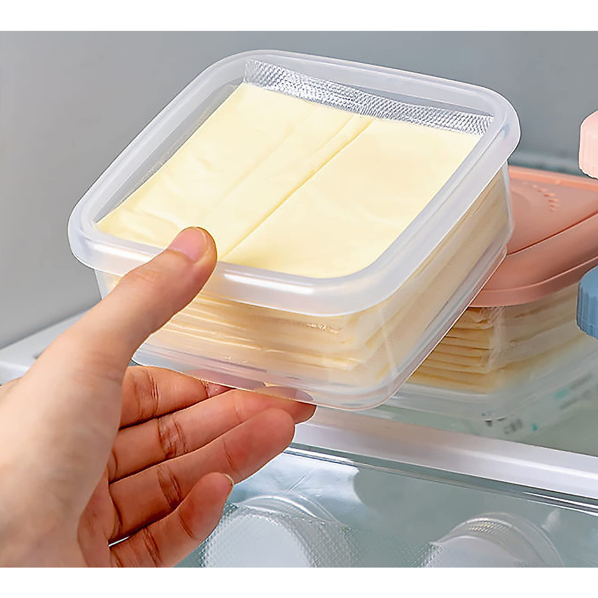 2 Pack-Plastic Cheese Storage Containers with Lids Airtight,Cheese Slice Storage, Keeps Cheese Fresh and Delicious Cheese Container for Fridge (Blue)