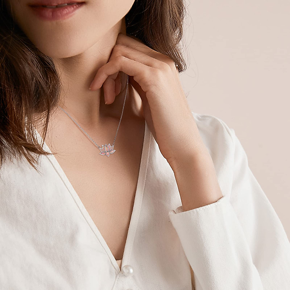 CUOKA MIRACLE Lotus Necklace 925 Sterling Silver Pink Opal Pendant Necklace Lotus Flower Necklace Yoga Relax Necklace Birthday Gift for Women Mom Mothers Day