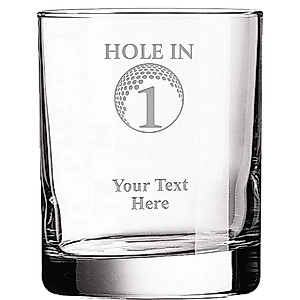 Personalized Drinking Glasses - 10.5 oz Custom Engraved Hole In 1 Golf Rocks Glass Gift