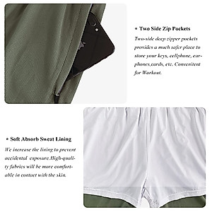 Wangdo Men's Workout Shorts 7" Running Shorts Athletic Bike Shorts Gym Shorts for Men with Zipper Pocket(Black+Green-L)