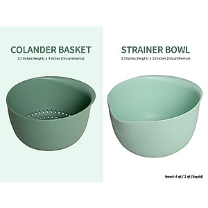 BLUE GINKGO Rice Strainer and Kitchen Colander Set - Strain Rice, Quinoa and Small Grains - Soak, Wash and Drain Vegetables and Fruit - (4 Quart Bowl) Olive and Sage