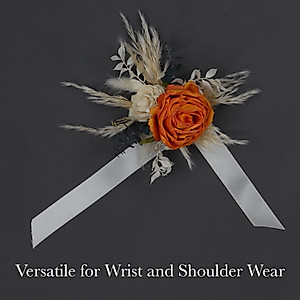 Rinlong 6pcs Dried Flower Wrist Corsage Wristlet Bridesmaid Bracelet Boho Terracotta Shoulder Corsage Wrist Flowers Wedding Bride Flower Accessories