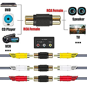 Warmstor 20 Pack RCA Female to Female Coupler Audio Video Adapter Gold Plated, for Phono,Speaker,RCA Cable,Amplifier