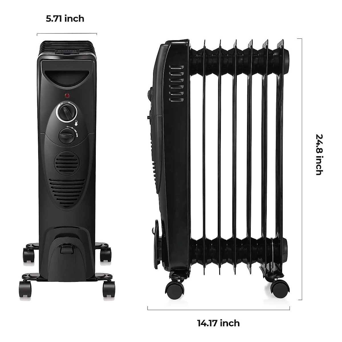 R.W.FLAME Oil Filled Radiator Heater - 3 Heat Settings, Adjustable Thermostat, Quiet and Portable Space Heater with Tip-over & Overheating Functions (27", Black)