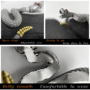 Holgod Snake Ring with Gold Tail, 925 Titanium Steel Rattlesnake Shaped Jewelry, Handmade Gift for Men Women (Mouth Close)