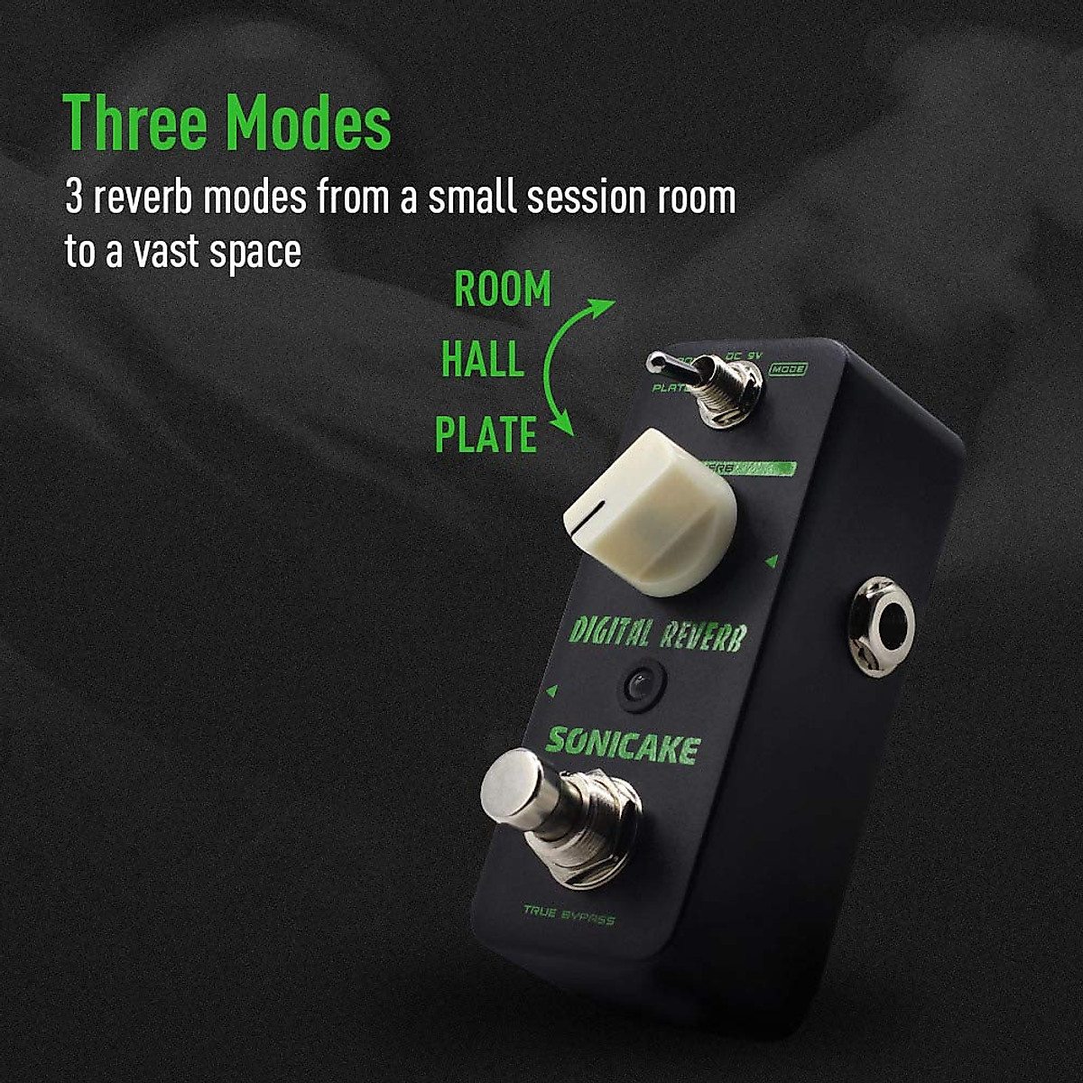 SONICAKE Reverb Guitar Pedal 3 Modes Room Hall Plate Guitar Effects Pedal Digital Reverb True Bypass