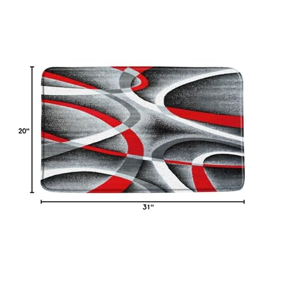 CHui DECOR Red Gray Bath Mat Modern Abstract Geometric Wavy Circles Swirls Striped Contemporary Minimalist Soft Microfiber Memory Foam Non Slip Backing Bathroom Rugs